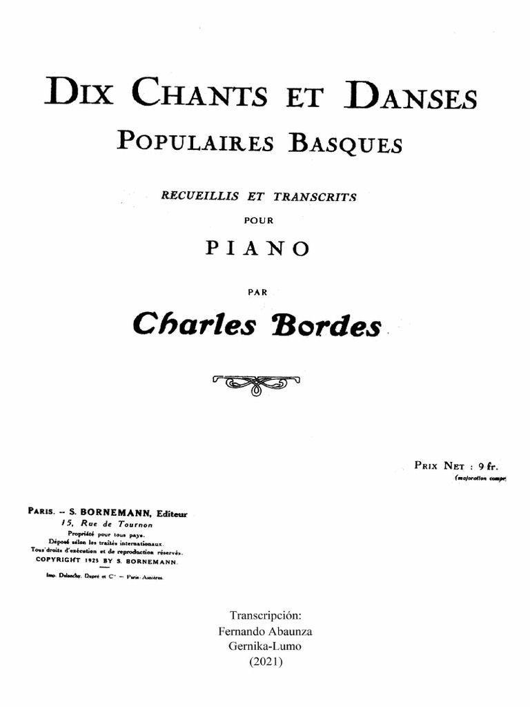 10 CANCIONES Y DANZAS POPULARES VASCAS (CHARLES BORDES) - Fernando ...
