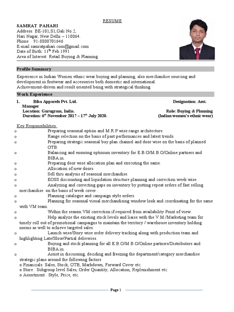 Resume Samrat Pahari - 19112020 | PDF | Merchandising | Inventory