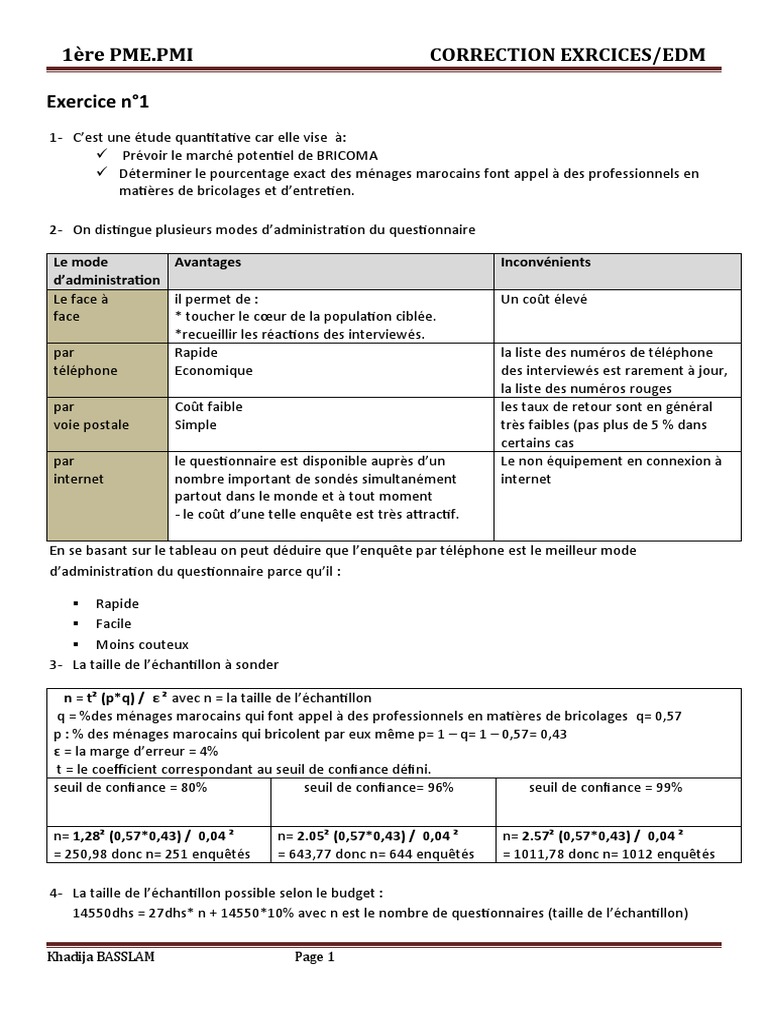 Correction Exercices Edm | PDF | Intervalle de confiance | Écart type