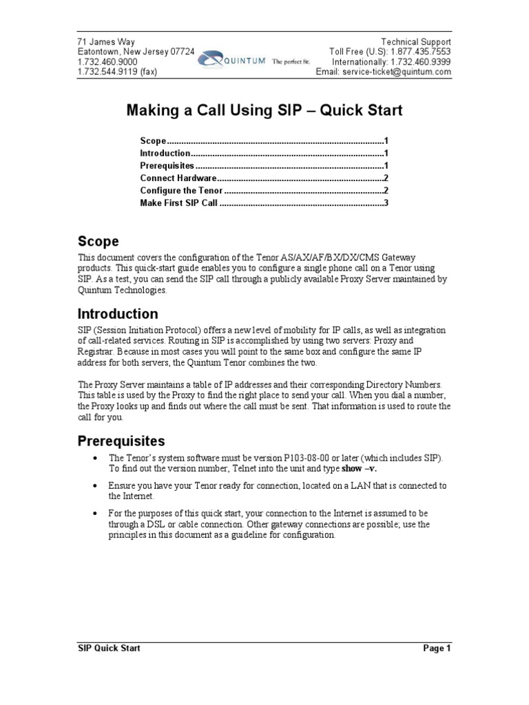 Making A Call Using SIP - Quick Start: Scope | PDF | Session Initiation ...