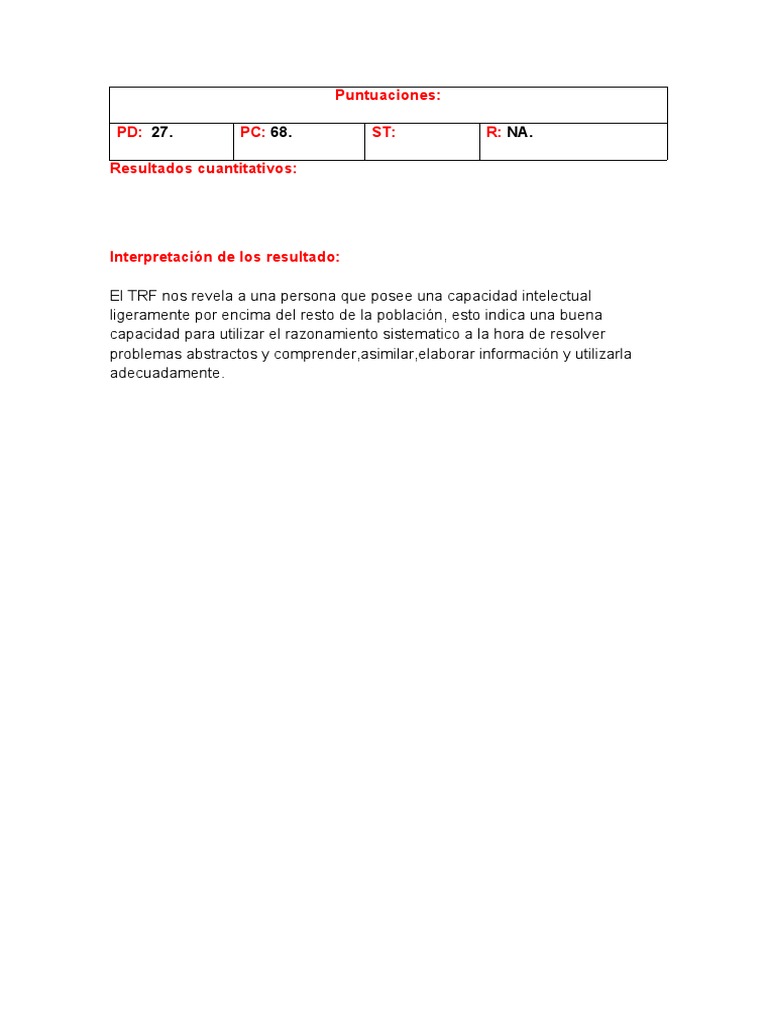 Resultados del Test TRF en Psicología | PDF | Crecimiento personal y ...