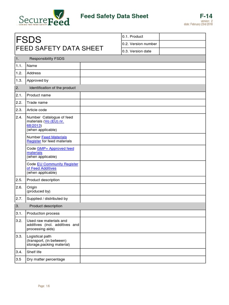 F-14 Feed Safety Data Sheet (FSDS) ENG | PDF | Risk | Hazard Analysis ...