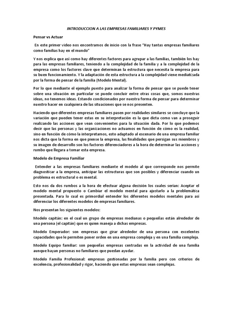 Introduccion A Las Empresas Familiares y Pymes | PDF | Corporaciones | Economias