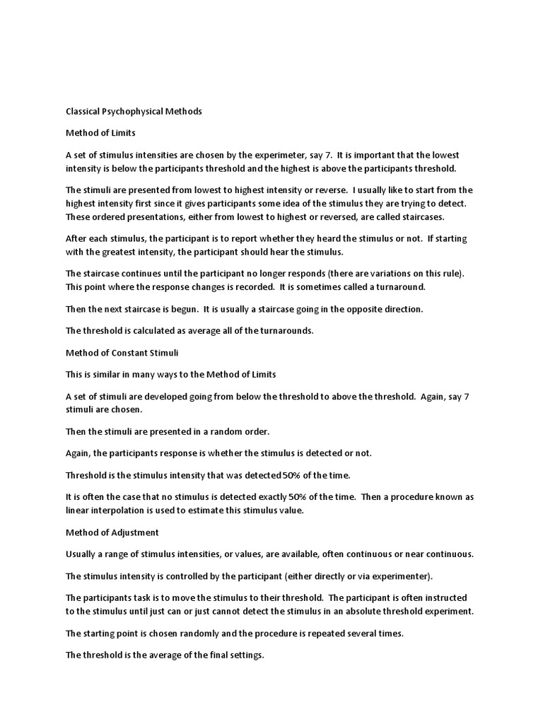 A Comparison of Classical Psychophysical Methods for Measuring Sensory ...