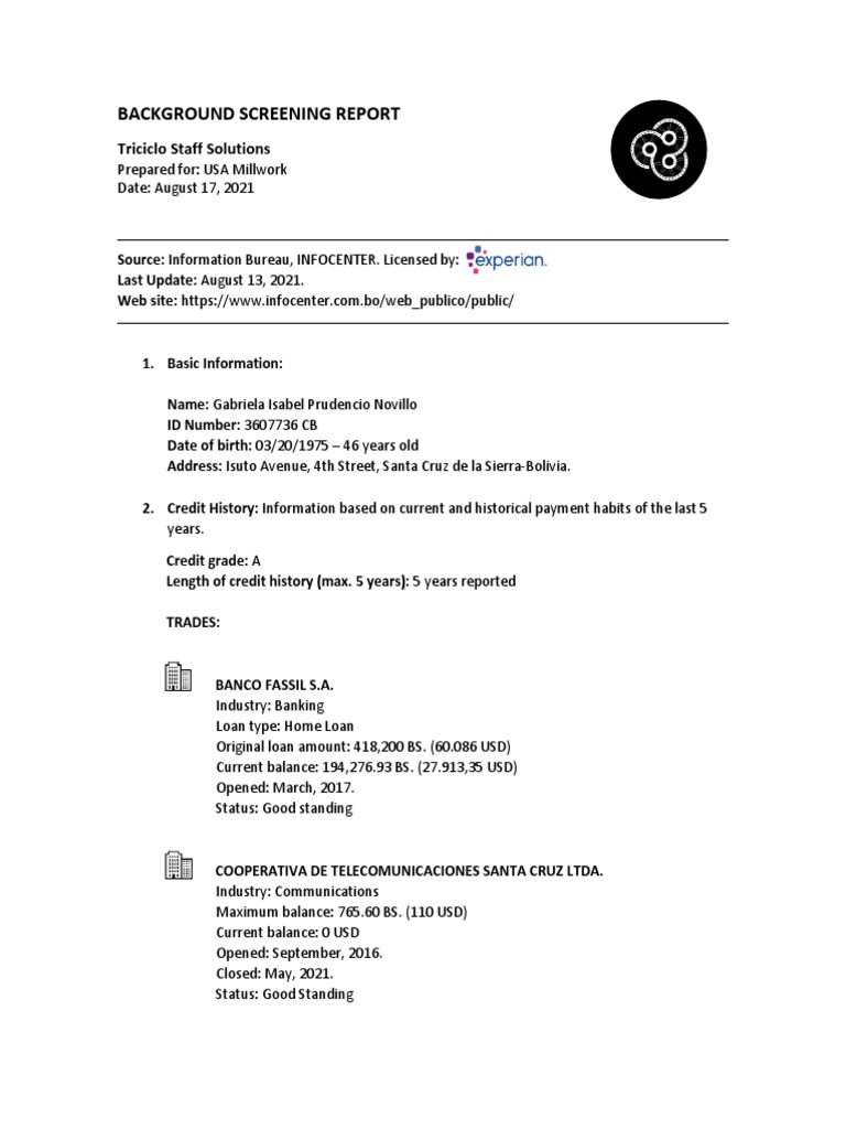 Background Screening Report: Triciclo Staff Solutions | Download Free ...