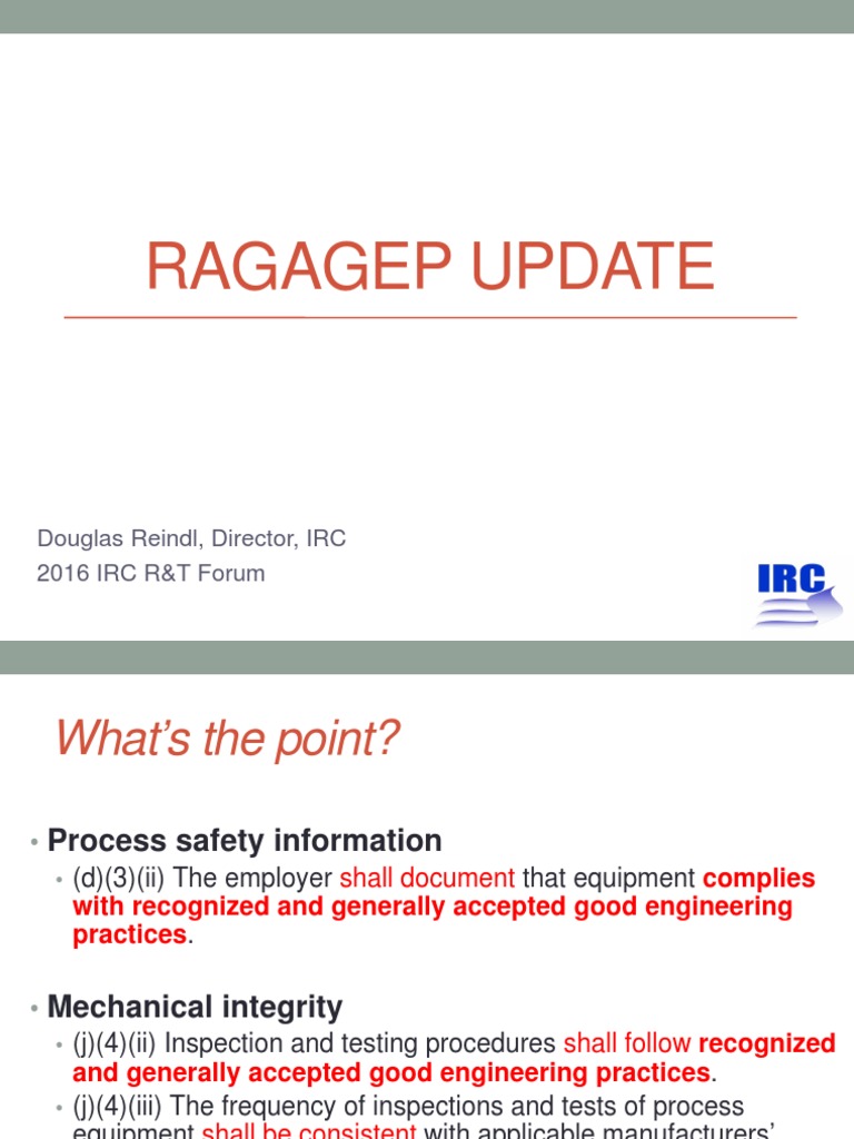 Ragagep Update: Douglas Reindl, Director, IRC 2016 IRC R&T Forum | PDF ...