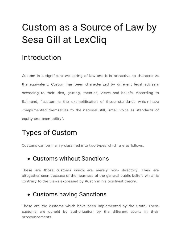 An In-Depth Analysis of Custom as a Source of Law: Exploring the Types ...