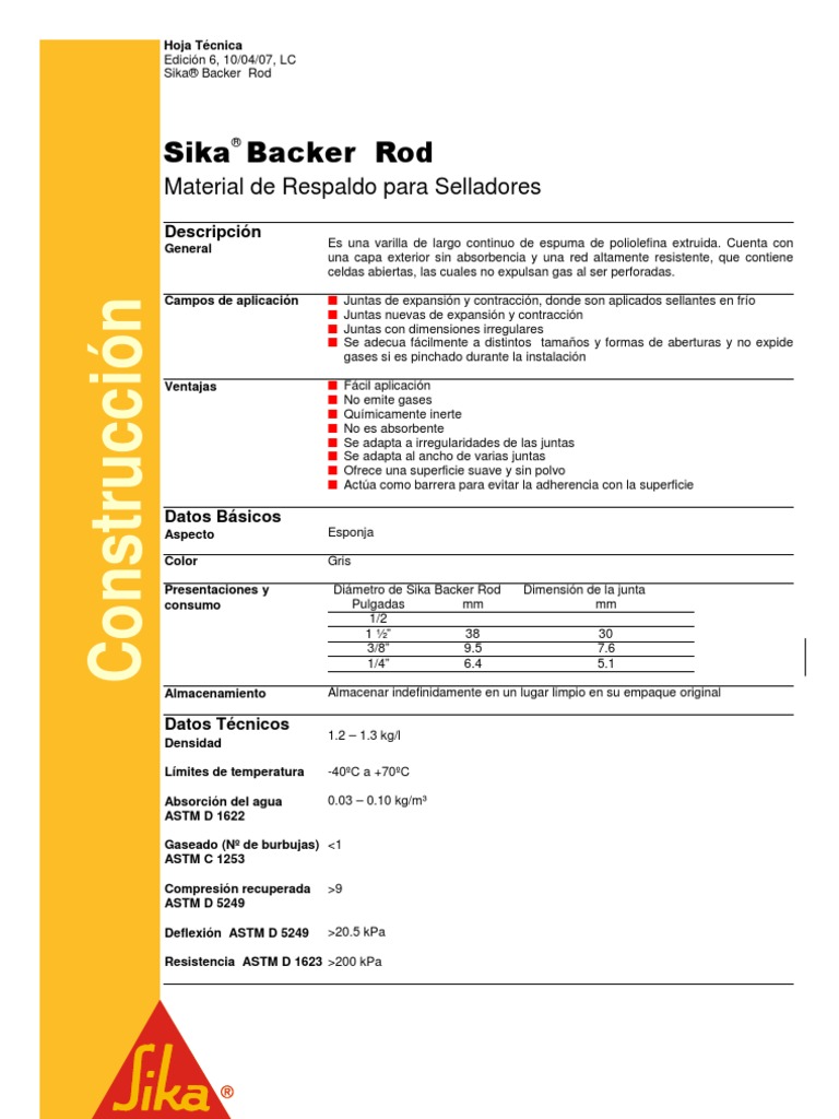 Sika - Backer Rod | PDF | Naturaleza