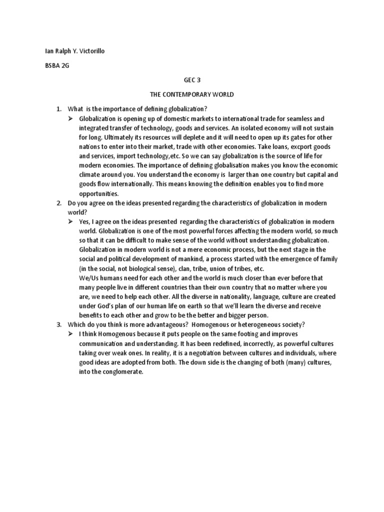 GEC3 - Globalization Reflection | PDF | Globalization | Economies