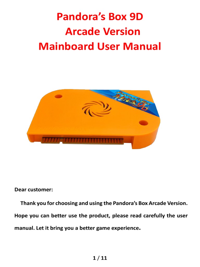 Pandora's Box 9D Arcade Version Mainboard User Manual | PDF | Button ...