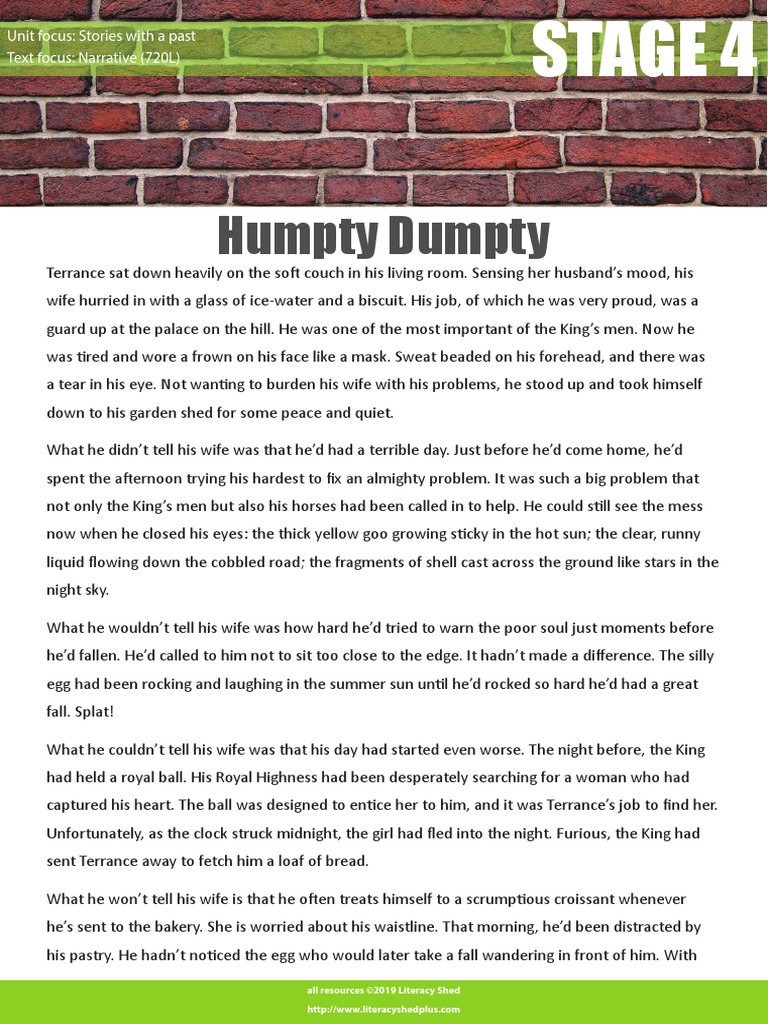 Humpty Dumpty Stage 4 Comp Comprehension Pack | PDF