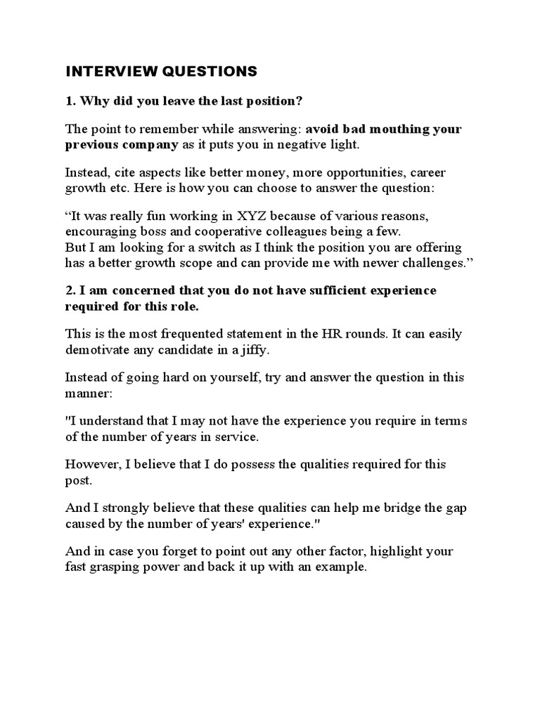 Interview Questions 20 | Download Free PDF | Question | Psychological ...