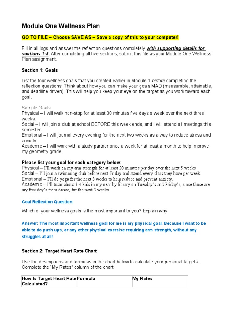Module One Wellness Plan | PDF | Heart Rate | Physical Fitness