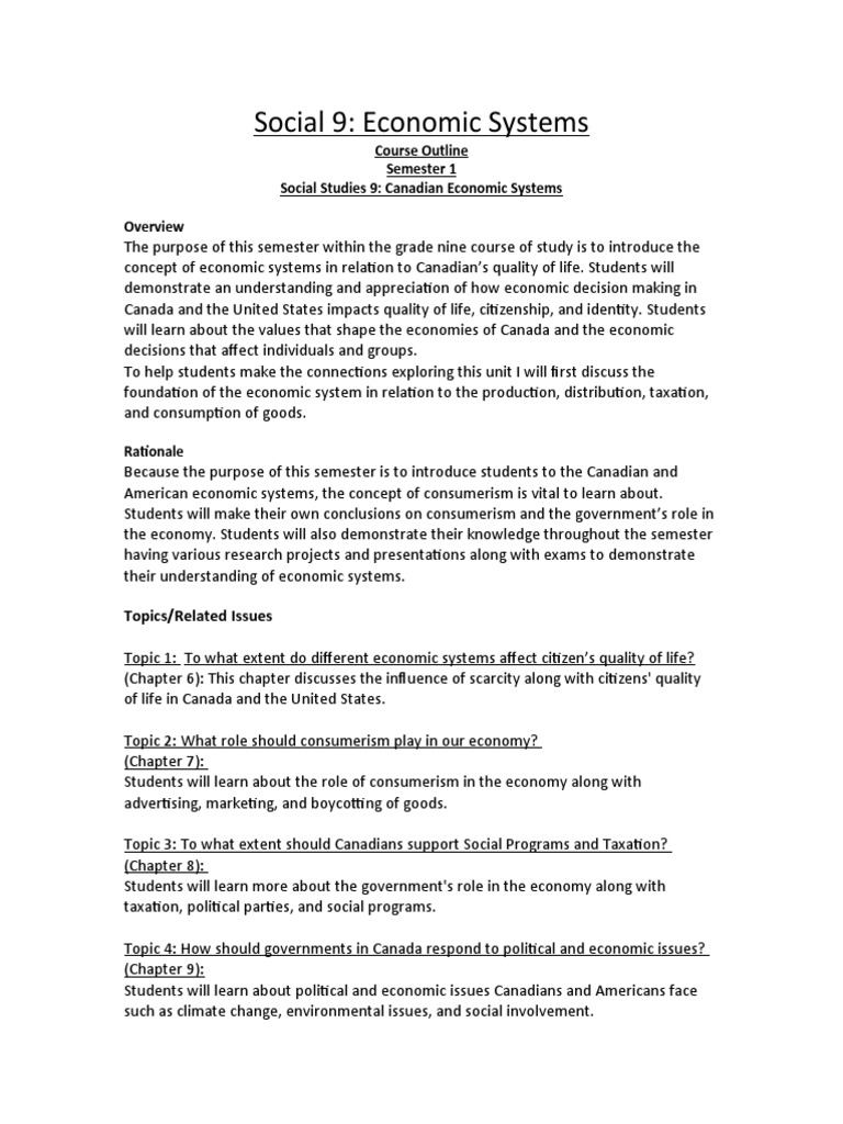Social 9 Course Outline 1 | PDF | Consumerism | Economic System