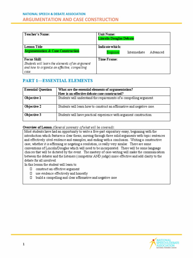 Argumentation and Case Construction: Part 1-Essential Elements | PDF ...