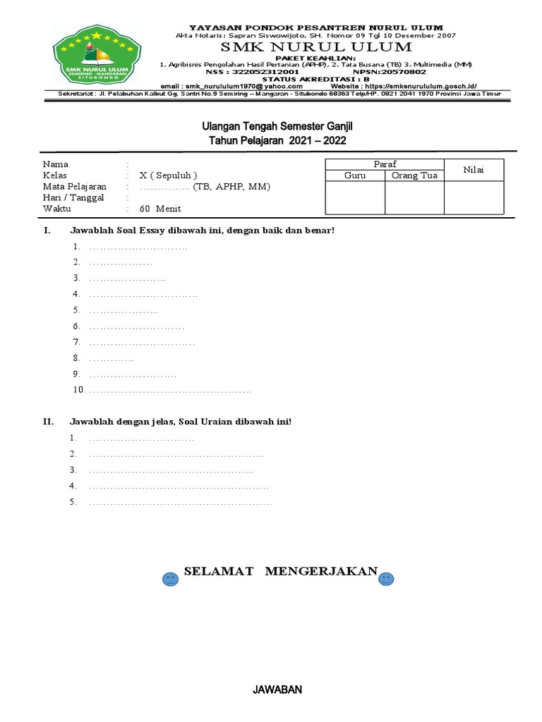 Format Soal Uts 2021-2022 | PDF