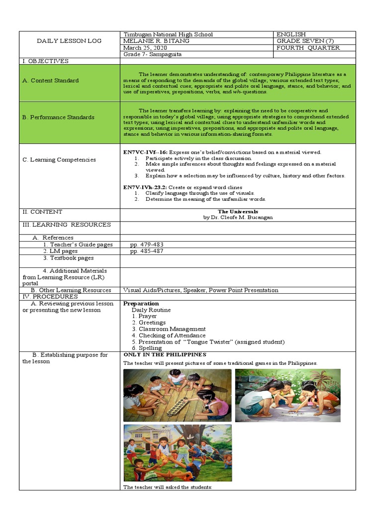 Lesson Plan The Universals | PDF | Teachers | Value (Ethics)