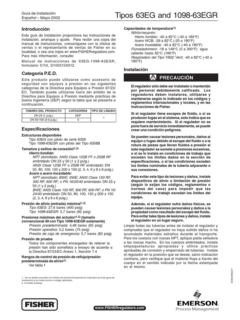Installation Guide 63eg 1098 63egr Fisher Es 139274 | PDF | Tornillo ...