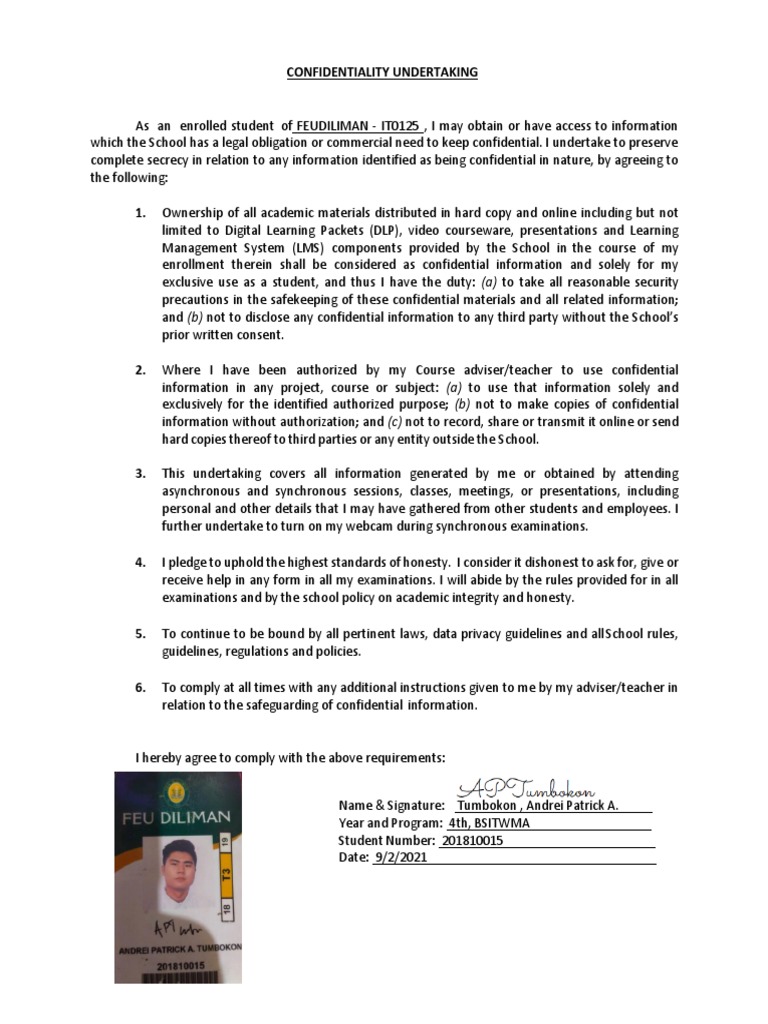 Confidentiality Undertaking | PDF | Confidentiality | Information