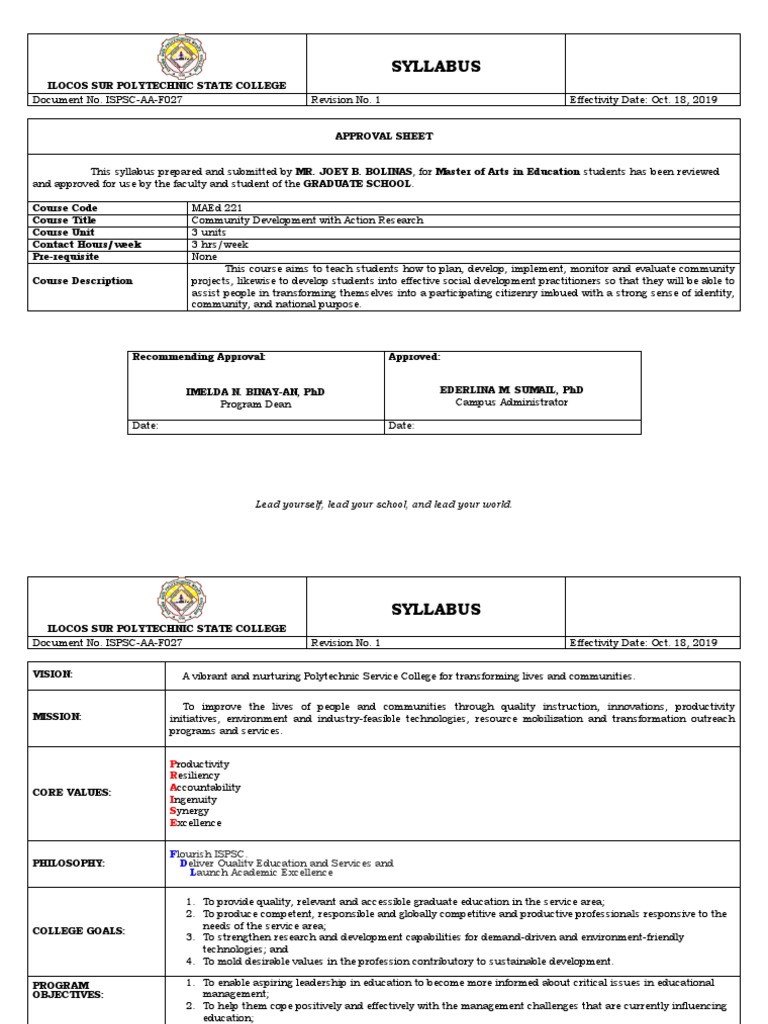 Syllabus: Ilocos Sur Polytechnic State College | PDF | Community ...
