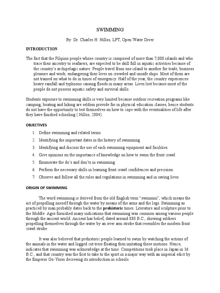 Swimming Handouts | PDF | Buoyancy | Swimming