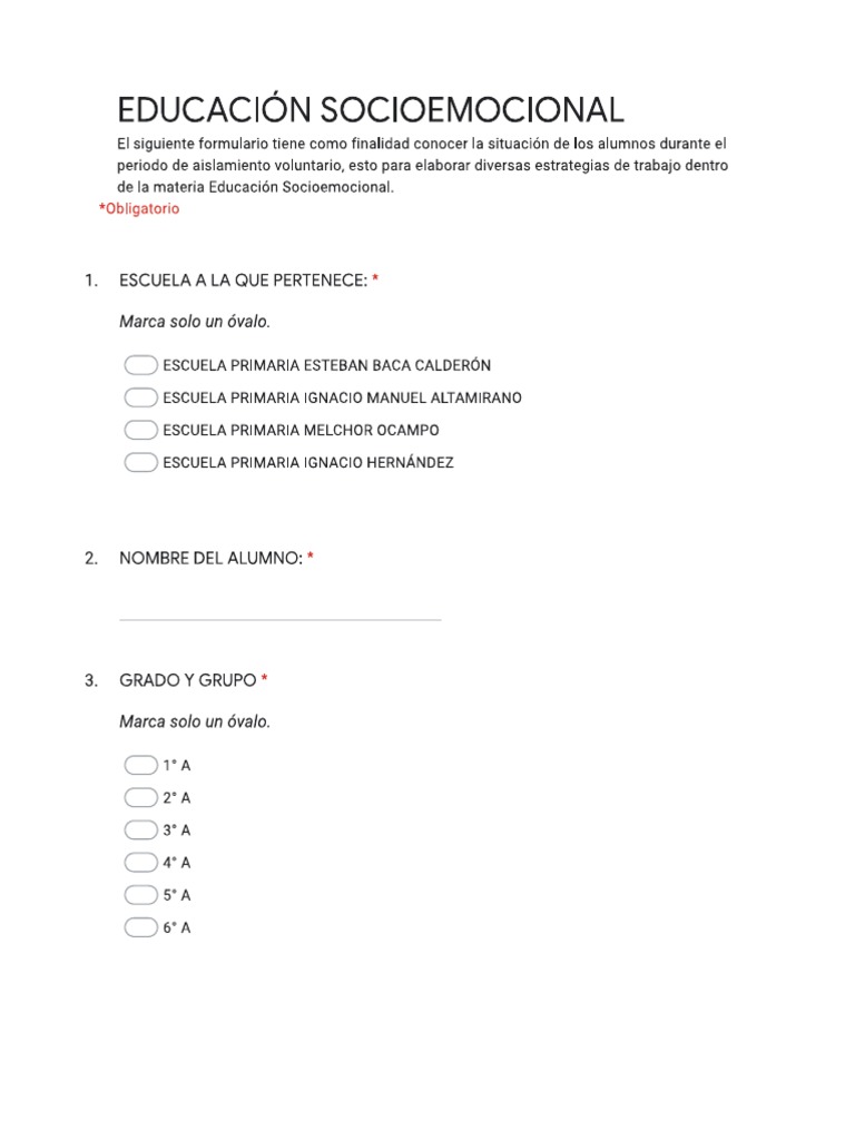 Cuestionario Educación Socioemocional | PDF