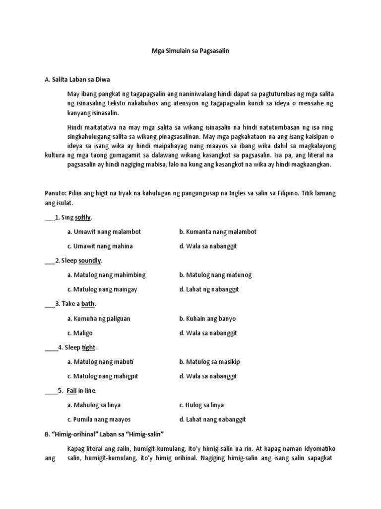 Mga Simulain Sa Pagsasalin | PDF