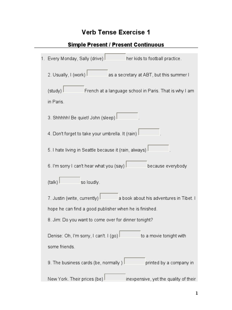 Verb Tense Exercises for ESL Learners | PDF | Perception