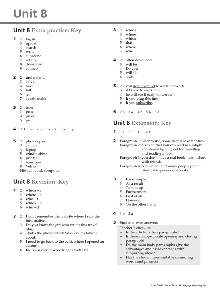 Unit 8: Extra Practice: Key | PDF | Communication | Computing