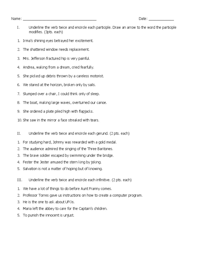 Verbals Quiz with Answers | PDF