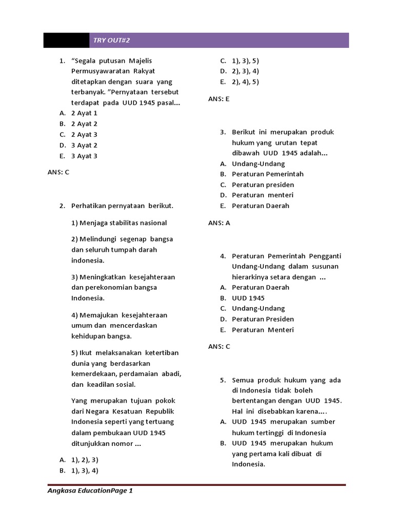 SOAL TRY OUT#2-Angkasa Education | PDF