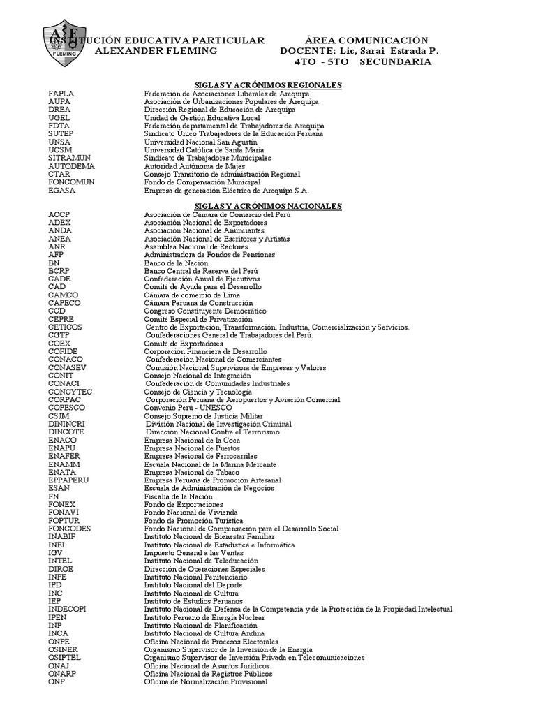 Siglas y Acr Nimos | PDF | Perú | America latina