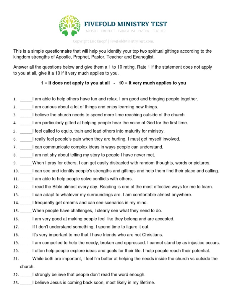 Five Fold Ministry Paper Test | PDF