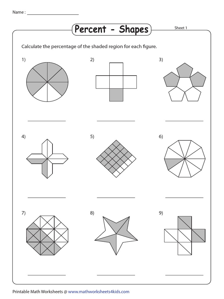 Shaded Area Percentage Worksheets | PDF