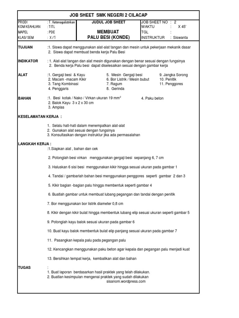 Job Sheet Membuat Palu Besi | PDF