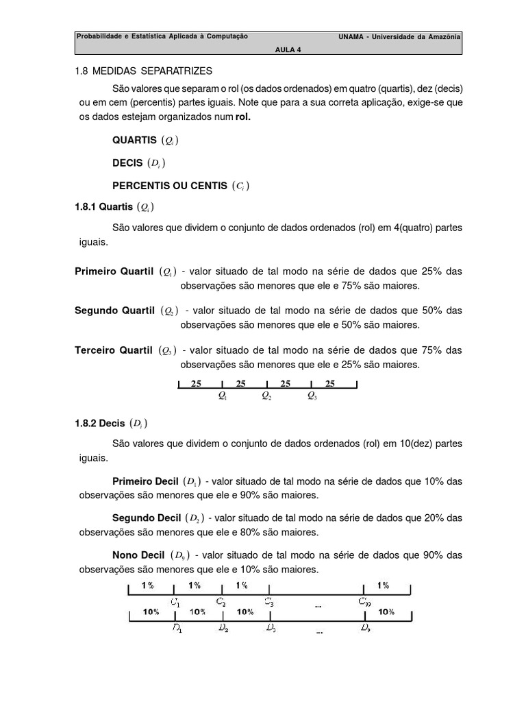 Medidas Separatrizes | PDF | Coeficiente de variação | Dispersão ...