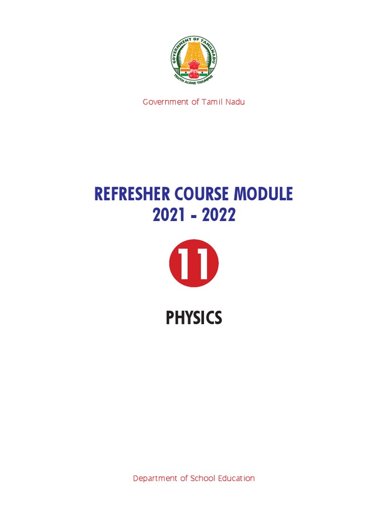 11th Physics Refresher Course Module 2021-2022 English Medium Download ...