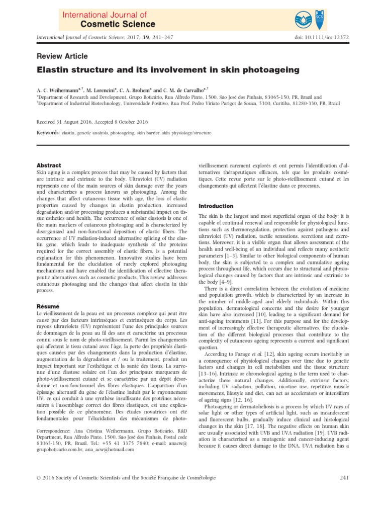 Elastin Structure and Its Involvemnt in Skin Photoageing | PDF ...