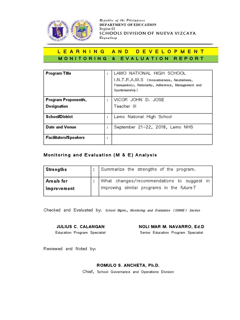 STEP 5. L and D Monitoring and Evaluation Report Template | PDF