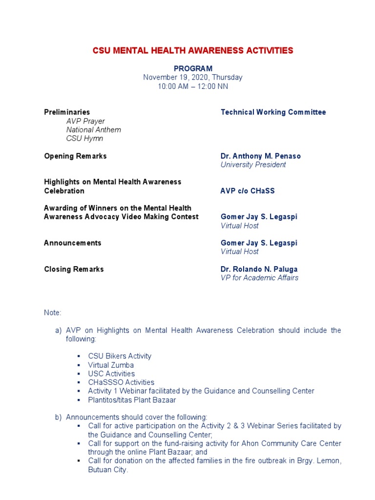 Csu Mental Health Awareness Activities: AVP Prayer National Anthem CSU ...