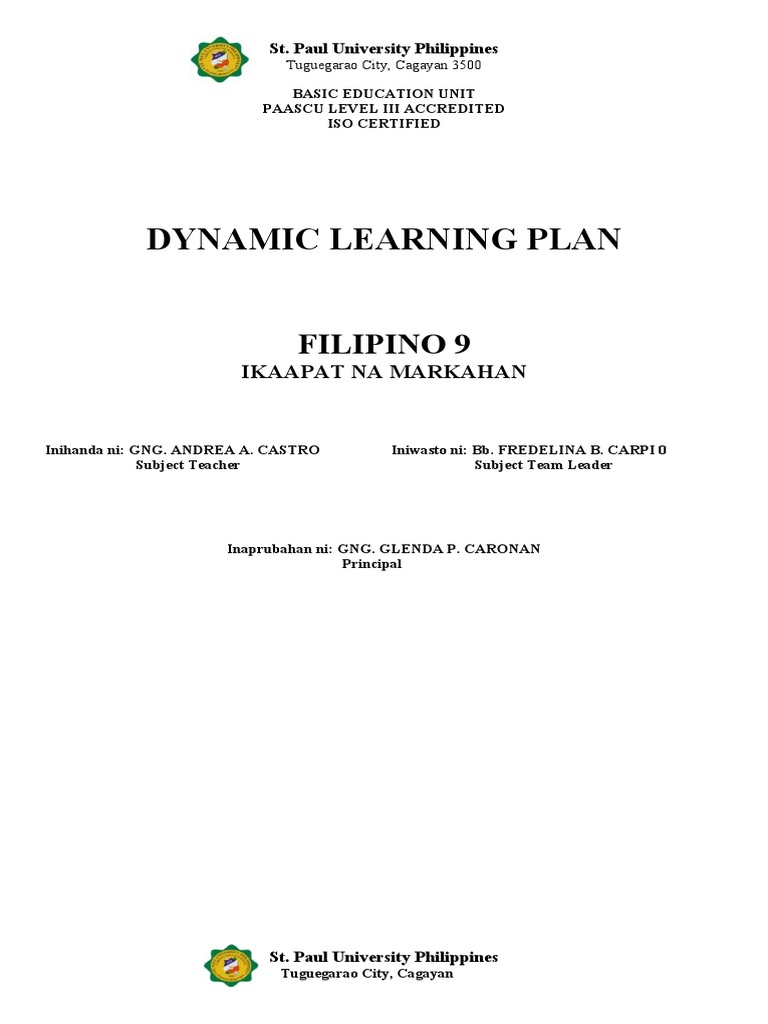 Dynamic Learning Plan: Filipino 9 | PDF | Learning | Competence (Human ...