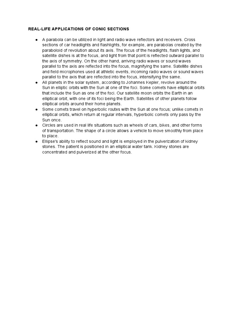 Real-Life Applications of Conic Sections | PDF | Ellipse | Orbit