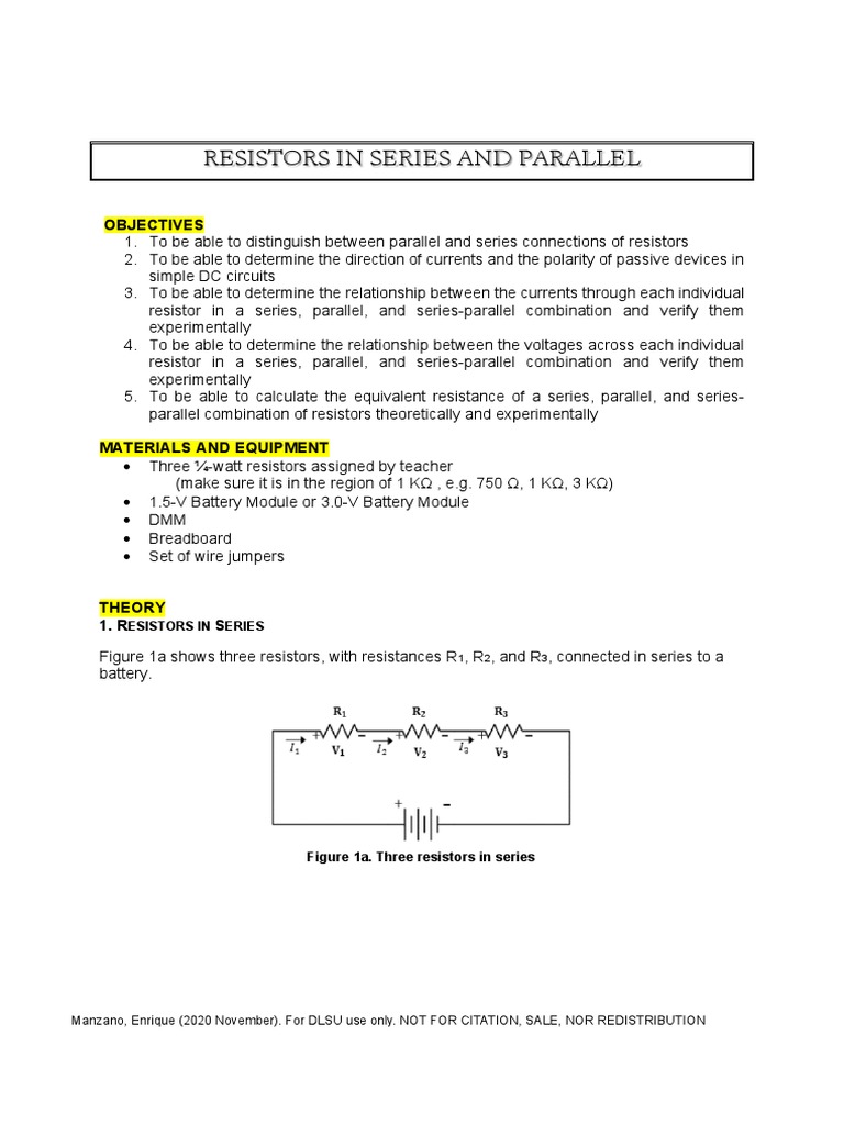 (DLSU Physics) RESISTORS IN SERIES AND PARALLEL - Full Online Version ...