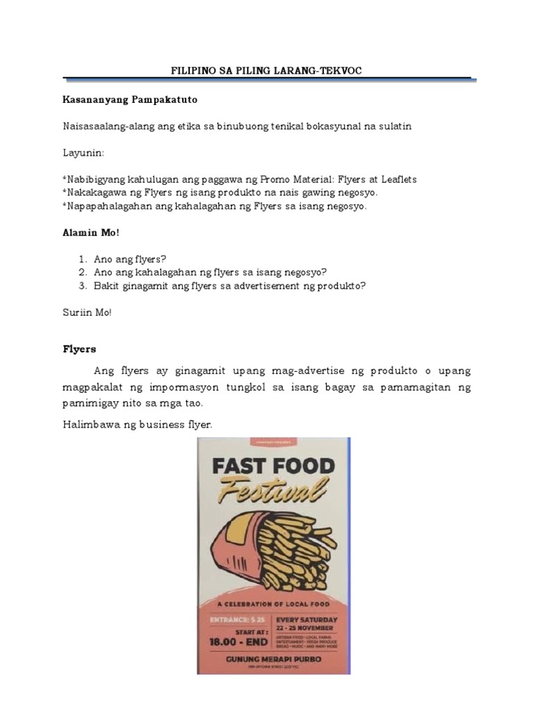 Filipino Sa Piling Larang Techvoc-Flyers | PDF
