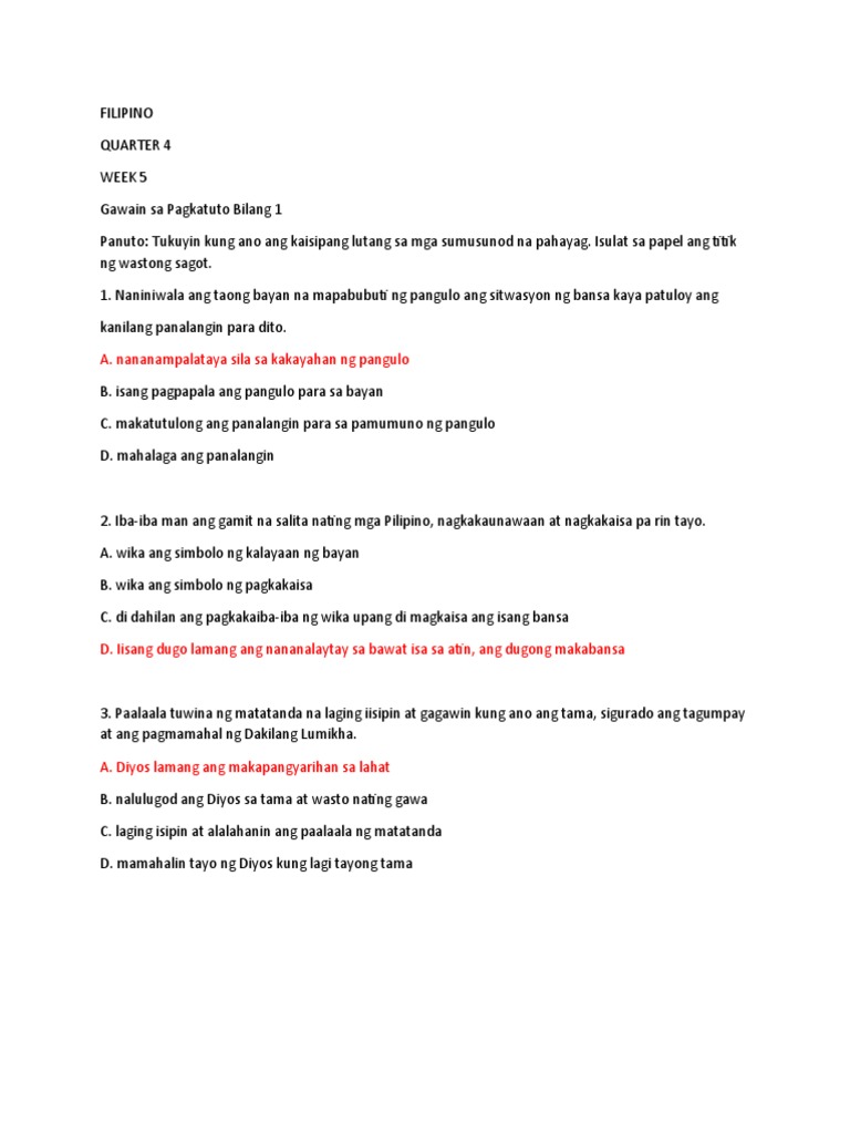 Filipino Quarter 4 Week 5 | PDF