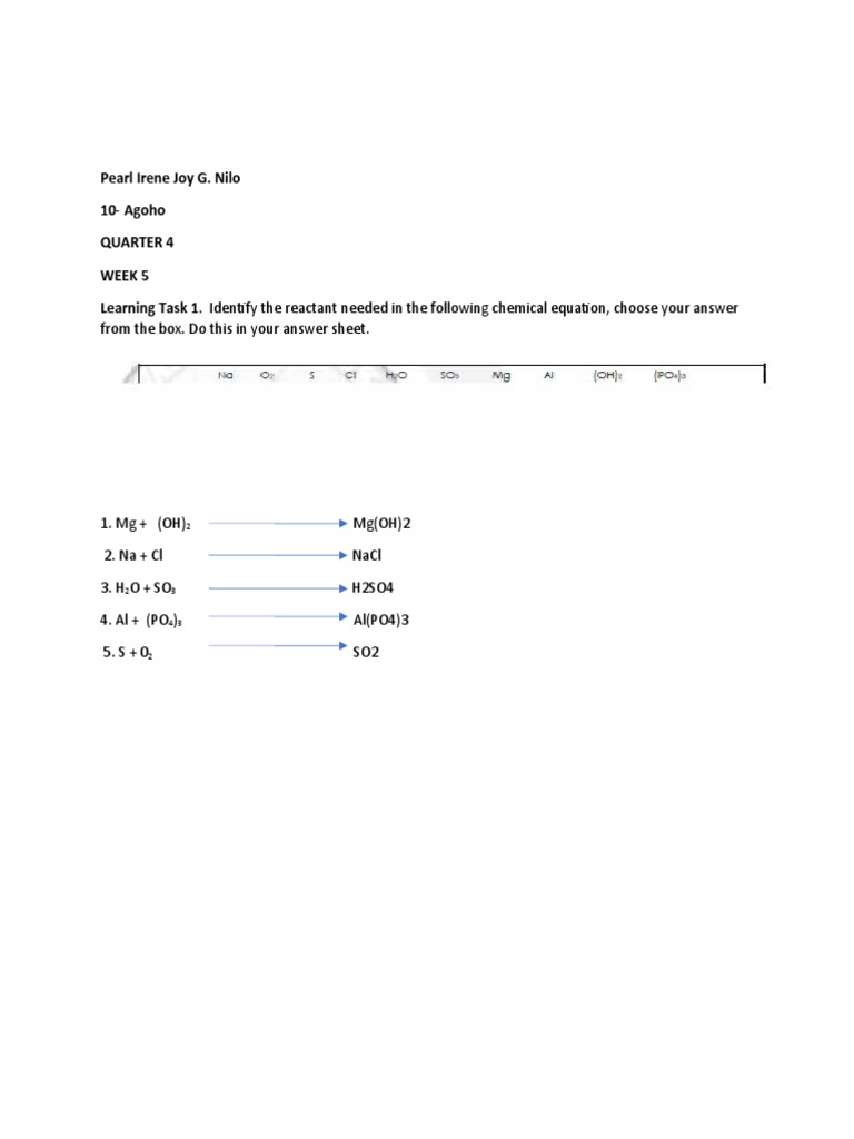 Science Quarter 4 Week 5 | PDF | Chemical Reactions | Precipitation ...