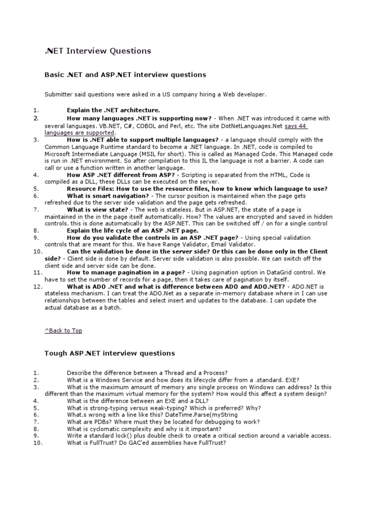 Net Interview Questions Pdf C Sharp Programming Language Class Computer Programming