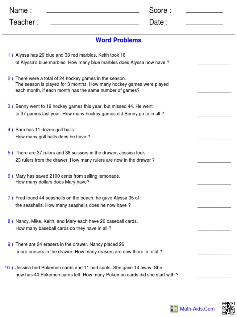 Math Word Problems for Students | PDF