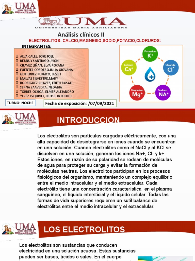 Análisis de los principales electrolitos en el cuerpo humano | PDF ...