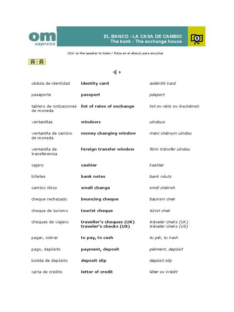 Partes de Un Banco Comercial en Inglés | PDF | Bancario | Servicios ...